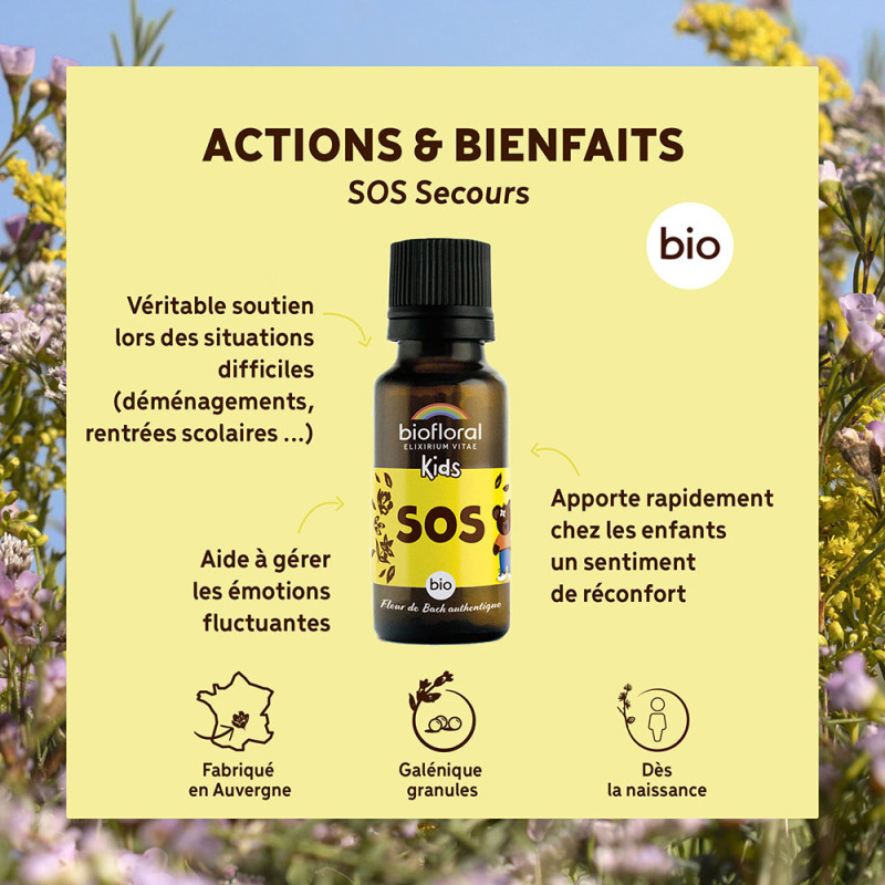 Granules SOS Secours Fleurs de Bach bio pour enfants | Biofloral